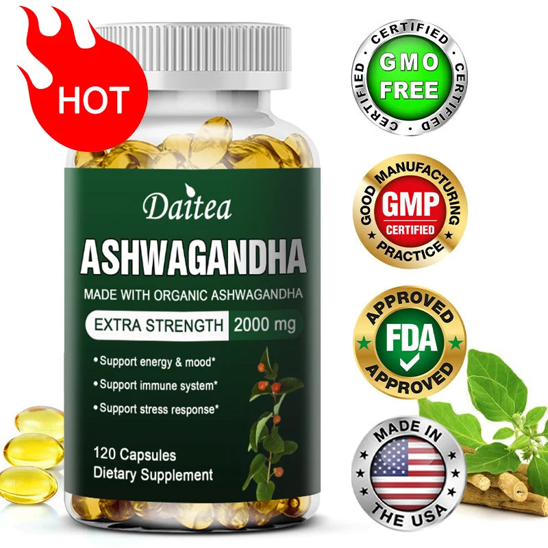 Daitea Organic Ashwagandha Extract Capsules 2000mg for Mood, Sleep, En
