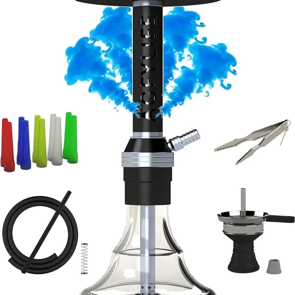 Hookah Set with Everything - AGFYLIFE 20" Black Aluminum Shisha Hookah